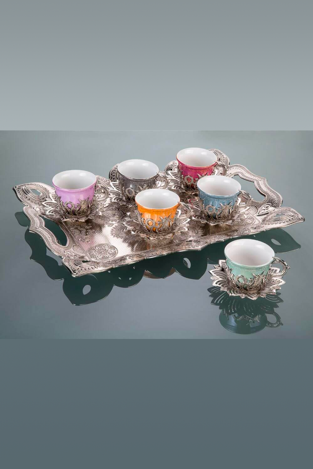 silver turkish tea set
